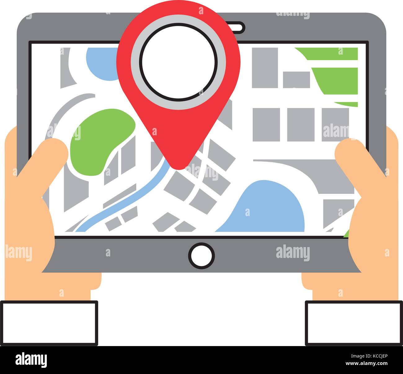 hand holding device with map navigation gps Stock Vector Image & Art ...