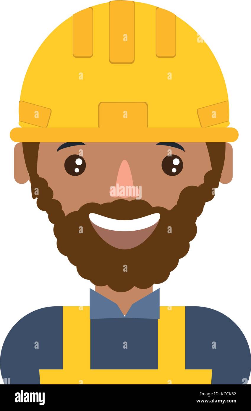 cartoon builder man with safety helmet icon over white background ...