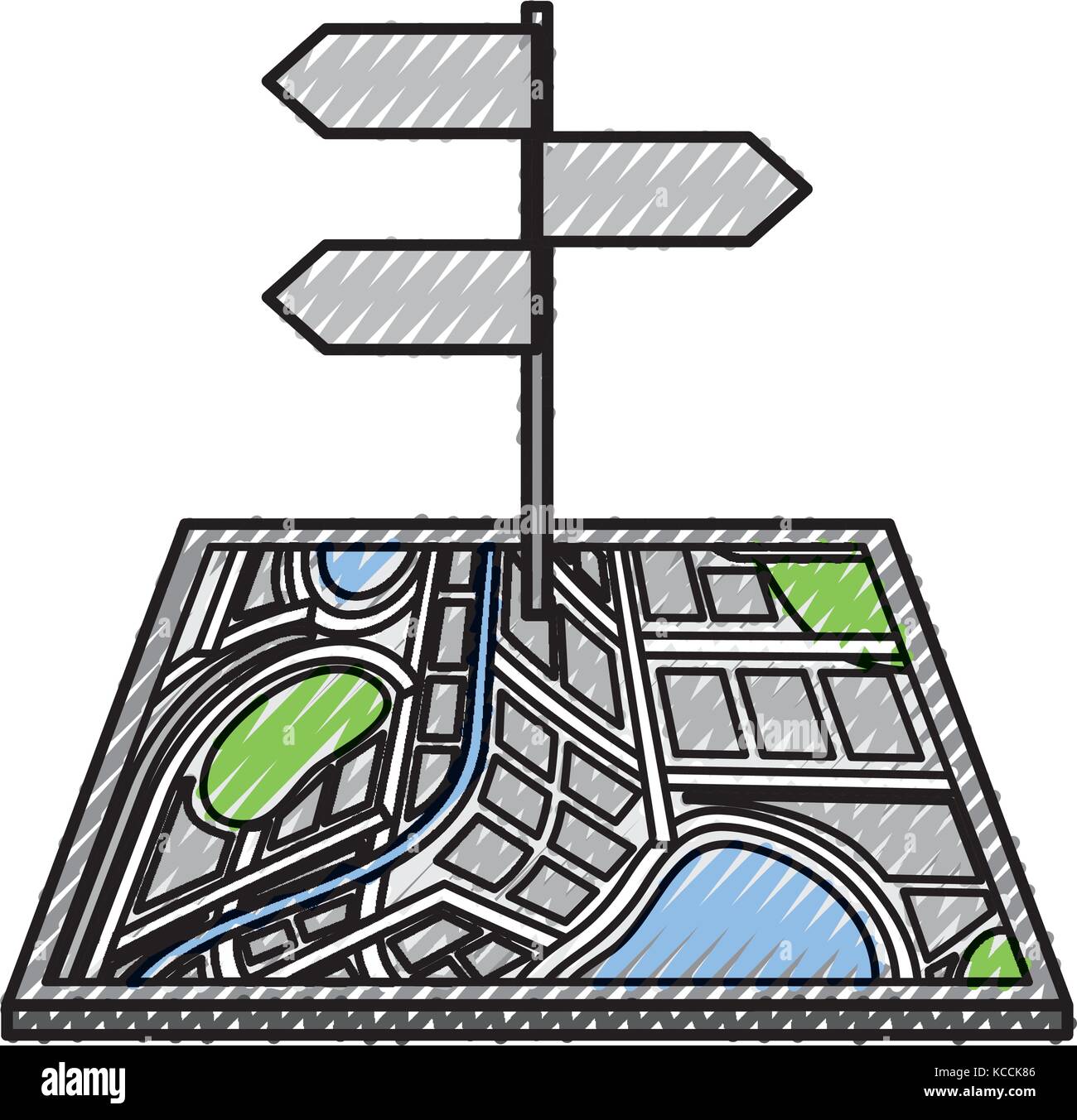 navigator map with signpost traffic direction destination Stock Vector ...