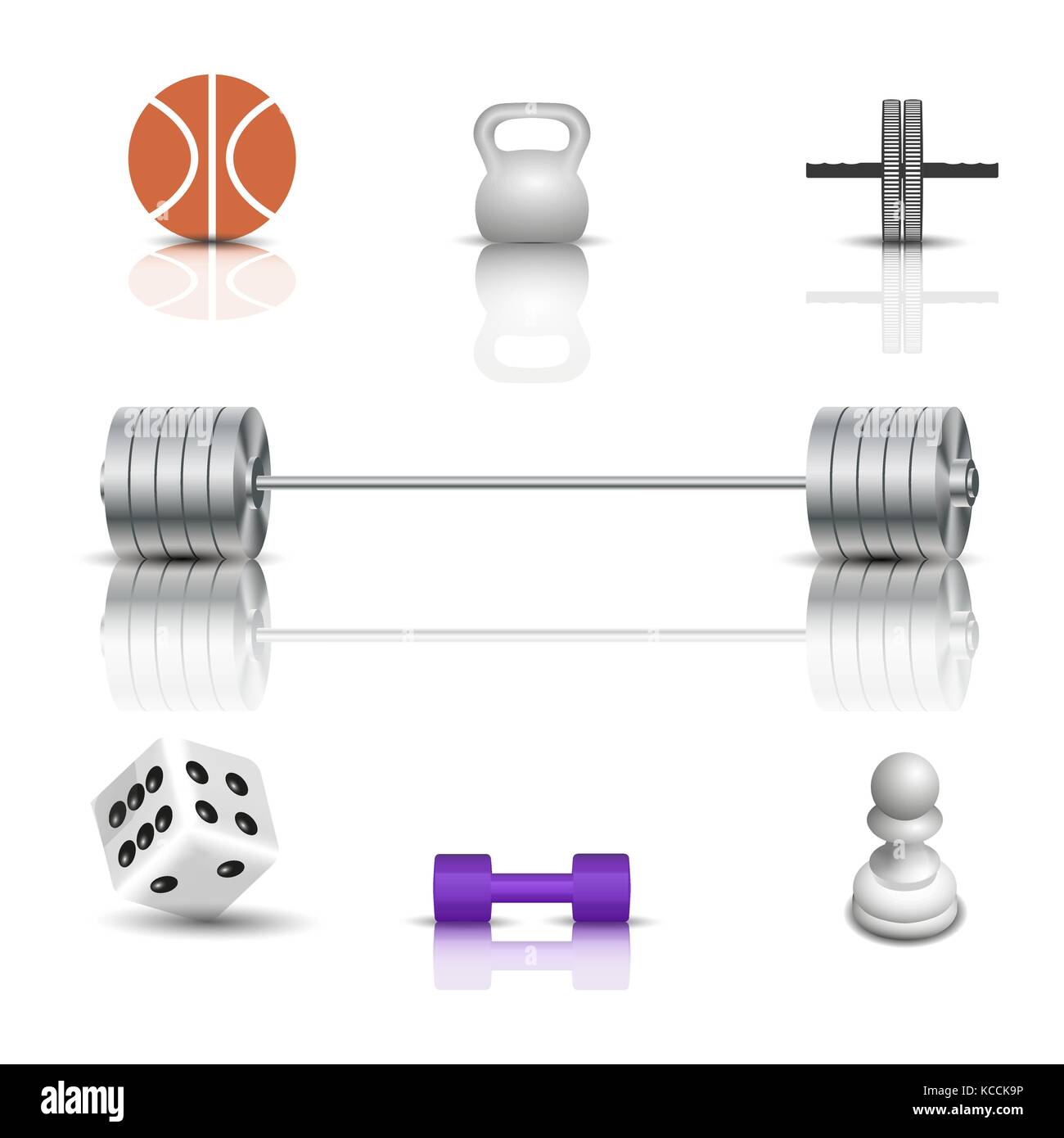 Realistic sports and game icons with shadow and mirror reflection ...
