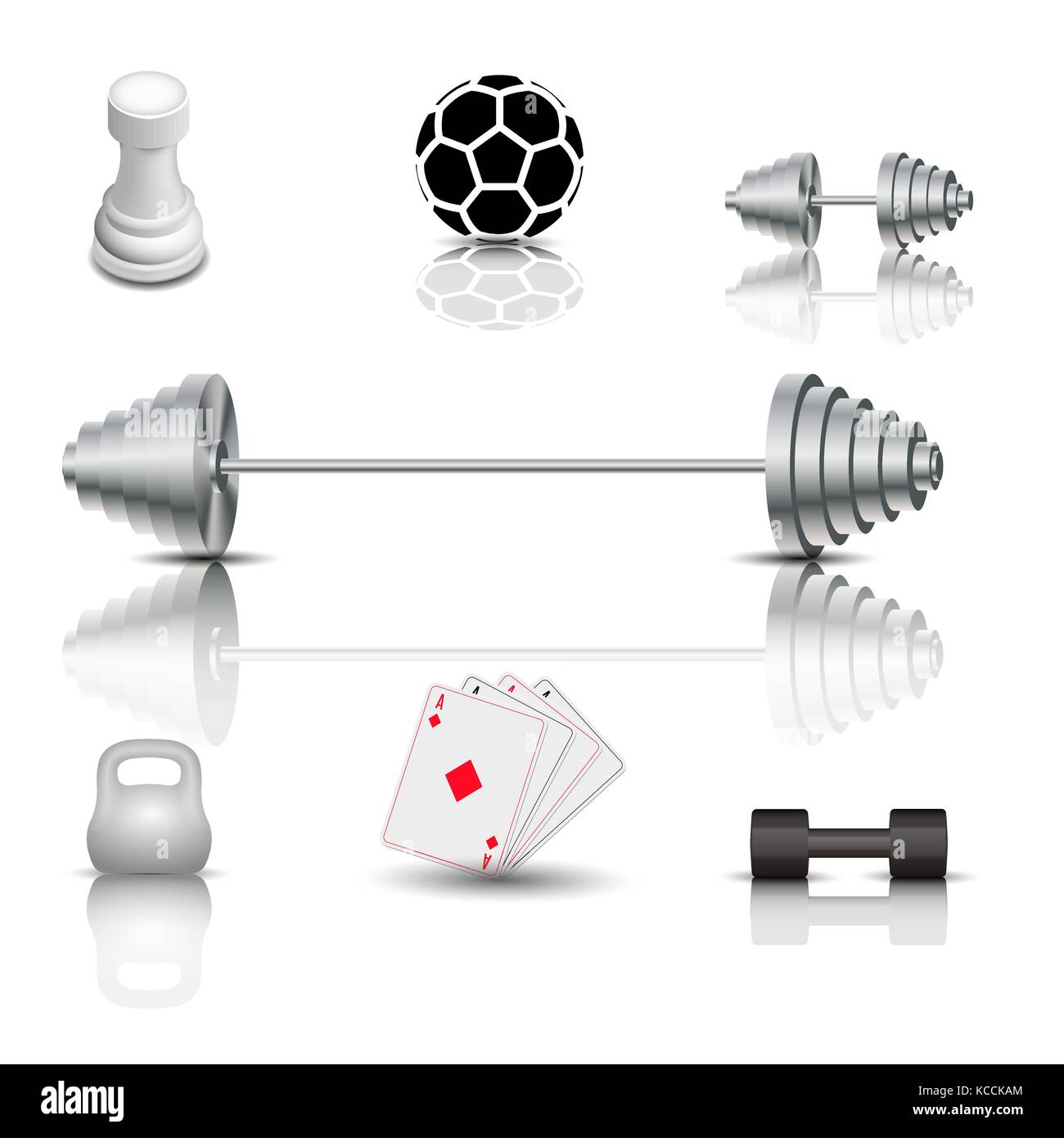 Realistic sports and game icons with shadow and mirror reflection ...