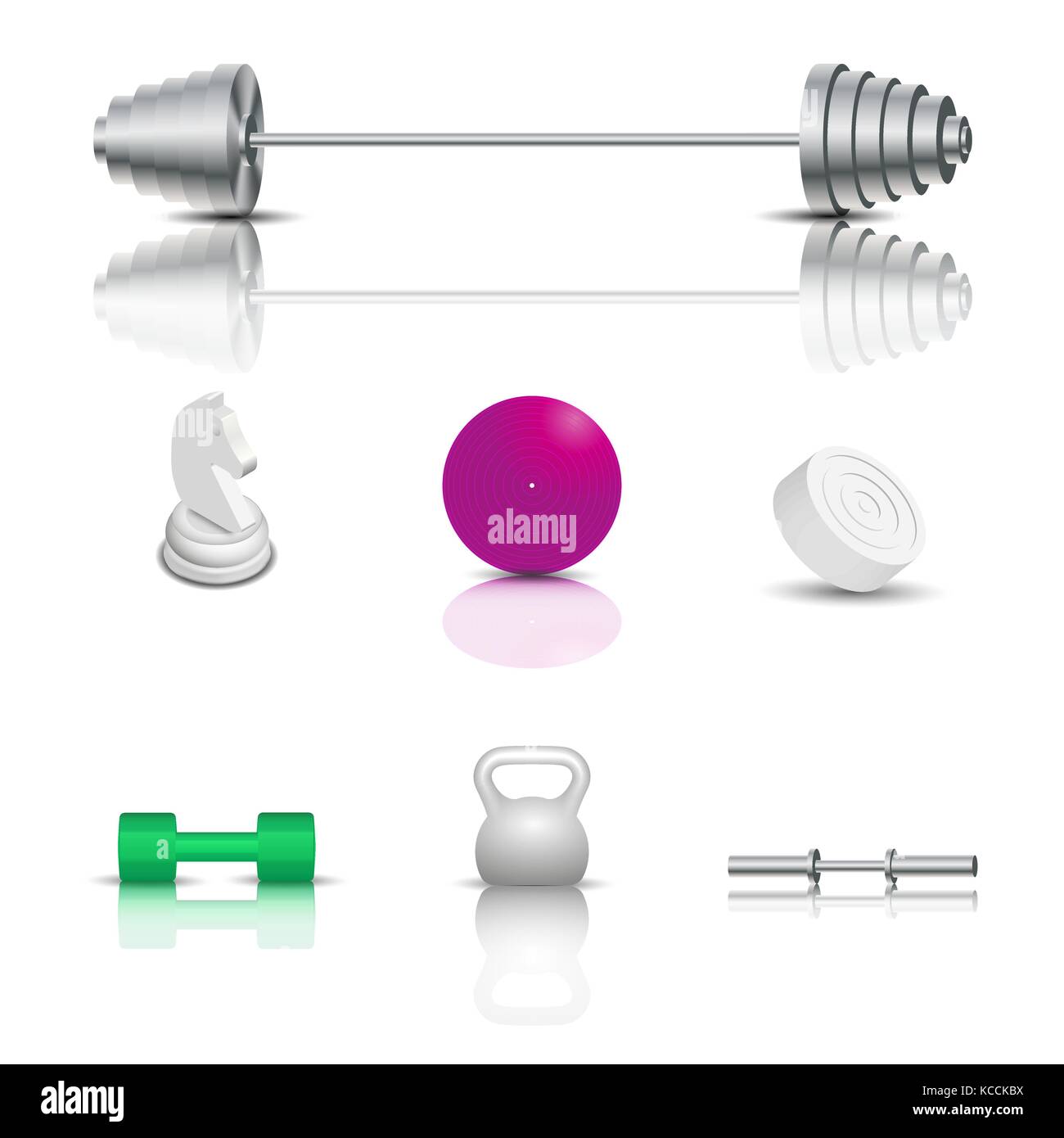 Realistic sports and game icons with shadow and mirror reflection ...