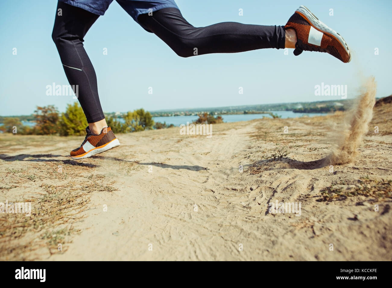 Running sport. Man runner sprinting outdoor in scenic nature. Fit ...