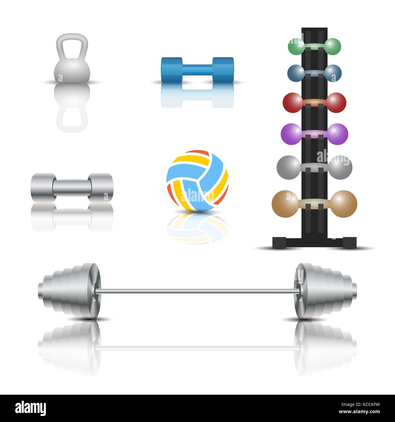 Realistic sports and game icons with shadow and mirror reflection ...