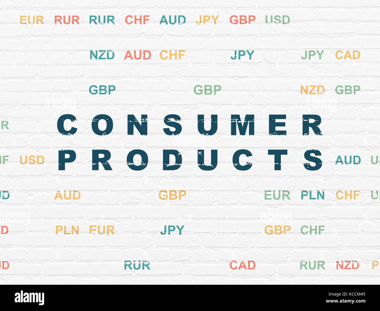 Finance concept: Consumer Products on wall background Stock Photo - Alamy