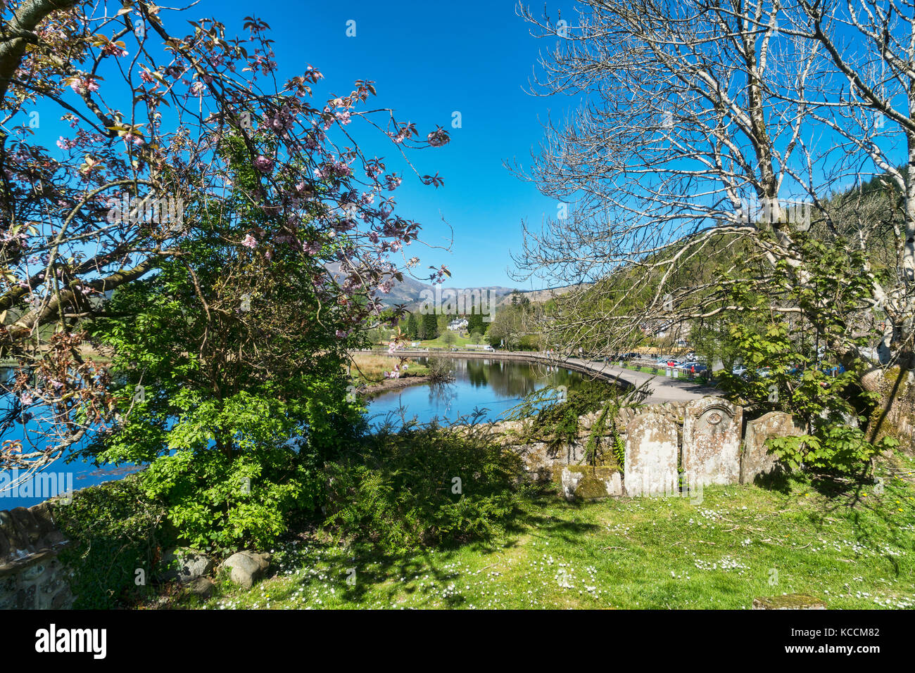 Callander from old graveyard; River; Teith; Ben; Ledi; Stirlingshire ...