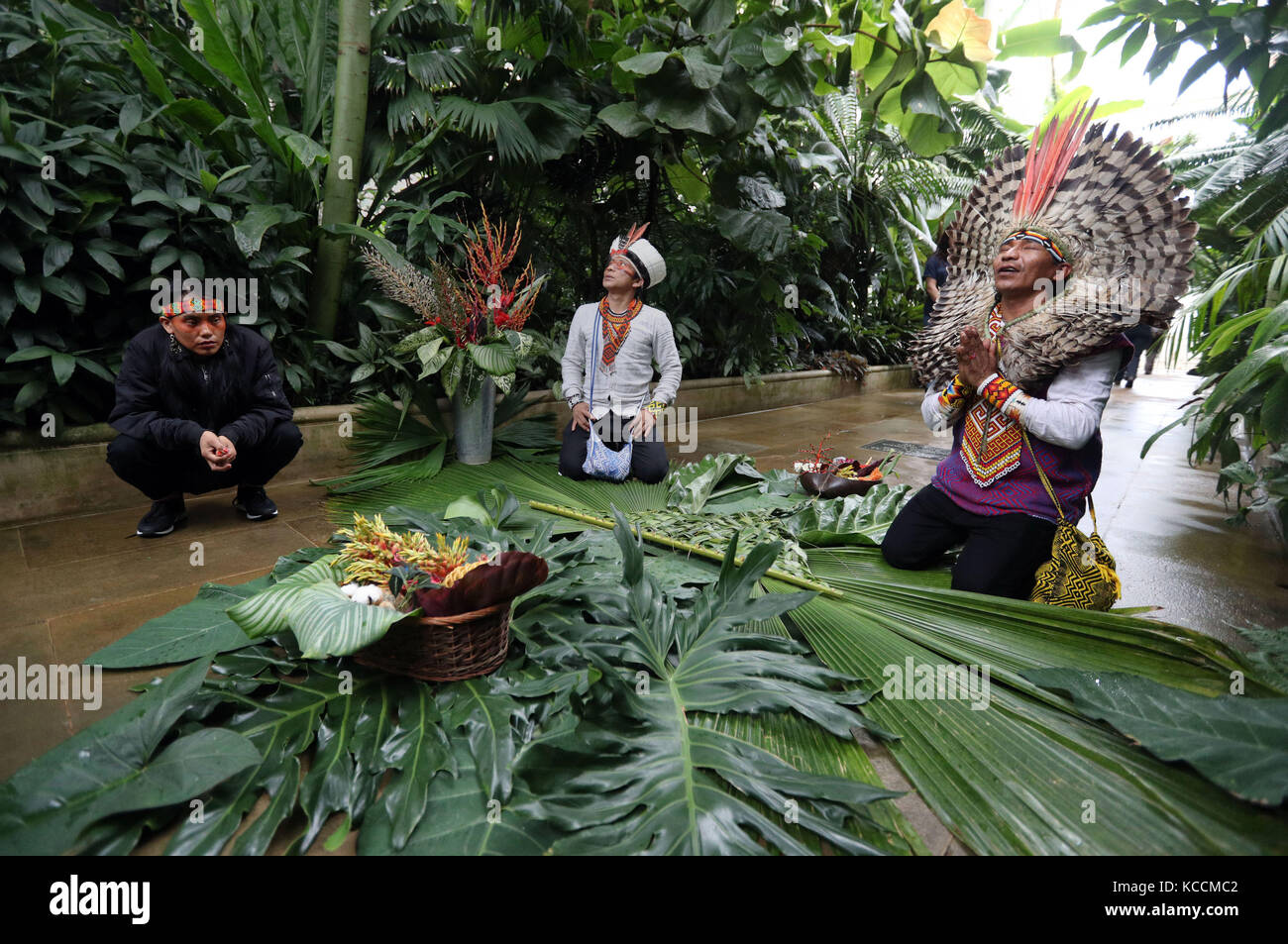 Members of the Kaxinawa tribe from Acre state in the Amazon perform a ...