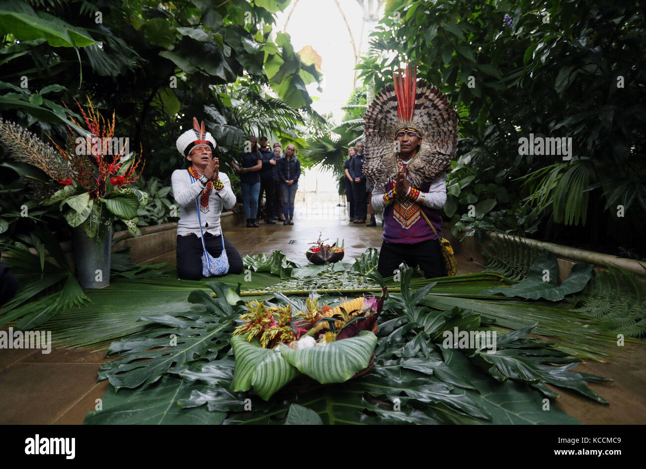 Members of the Kaxinawa tribe from Acre state in the Amazon perform a ...