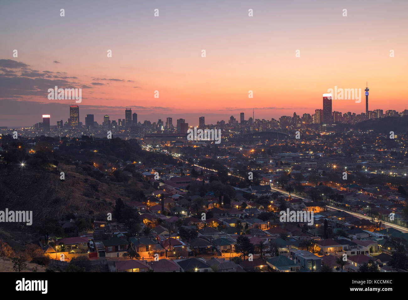 View of skyline at sunset, Johannesburg, Gauteng, South Africa Stock ...