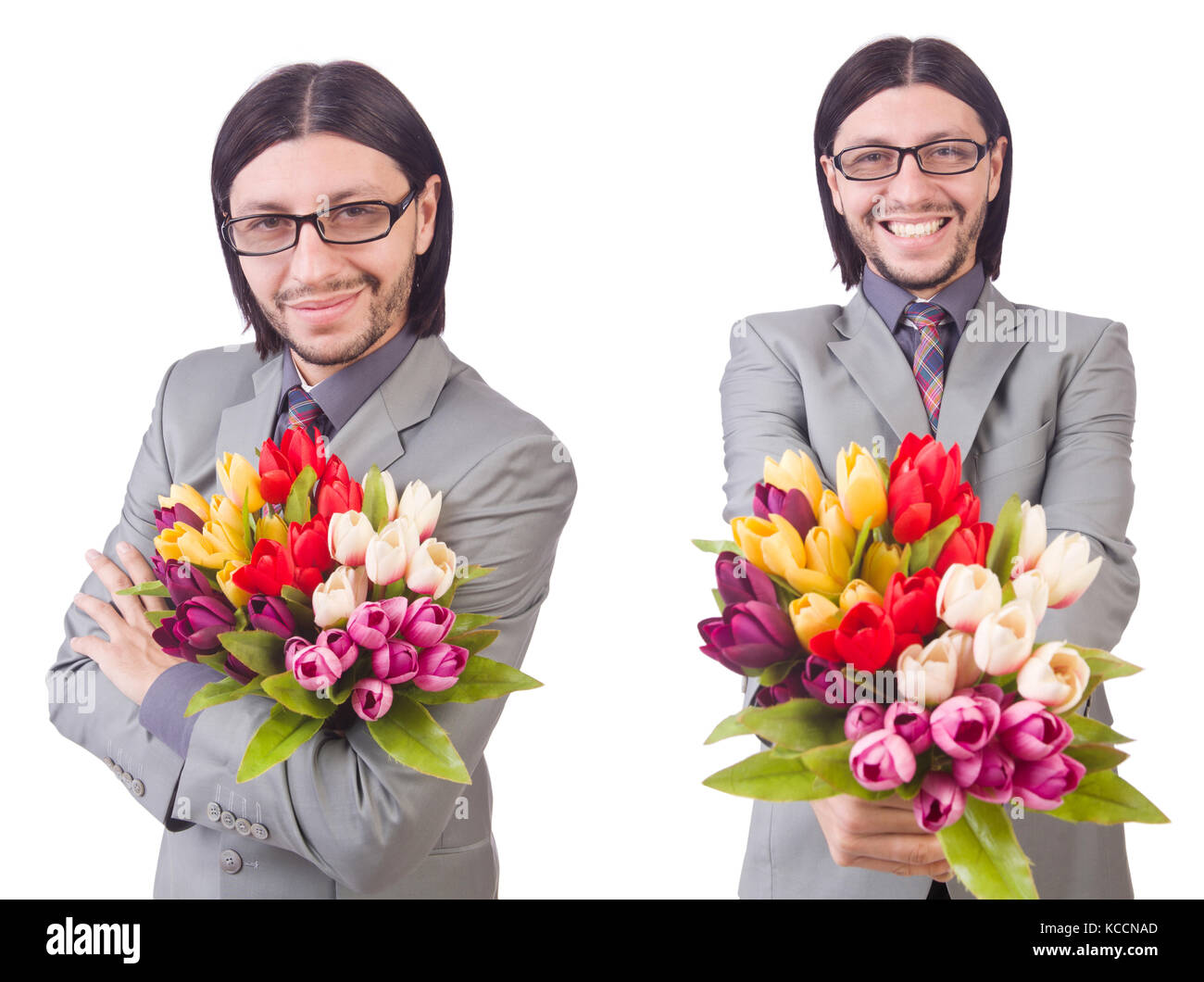 Man with flowers isolated on the white Stock Photo - Alamy