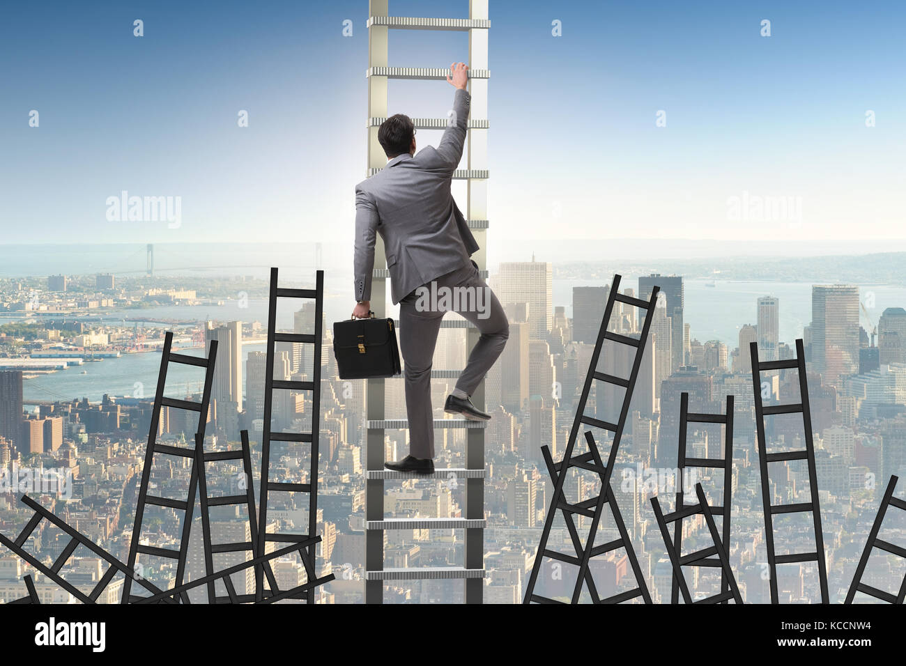 Career concept with businessman climbing ladder Stock Photo - Alamy