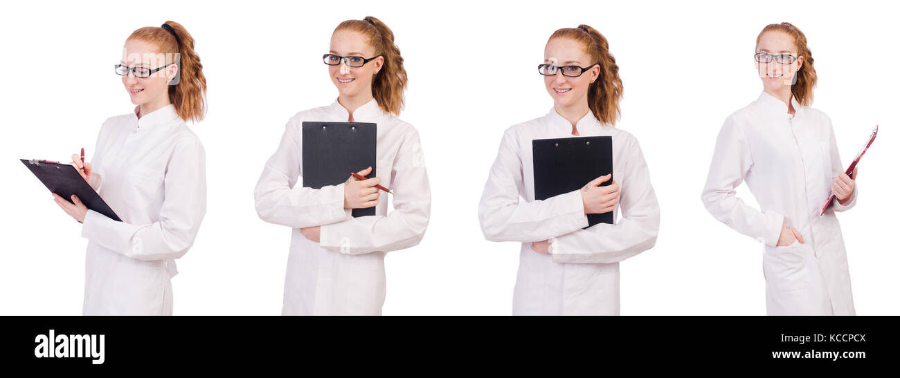 Young medical student writing on the binder isolated on white Stock ...