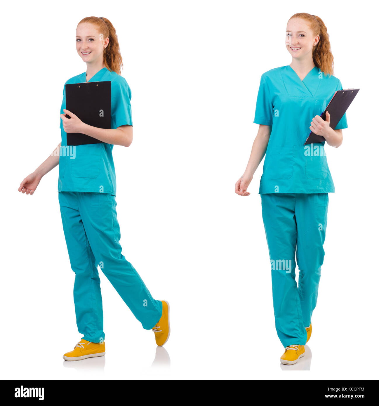 Woman-doctor with binder isolated on white Stock Photo - Alamy