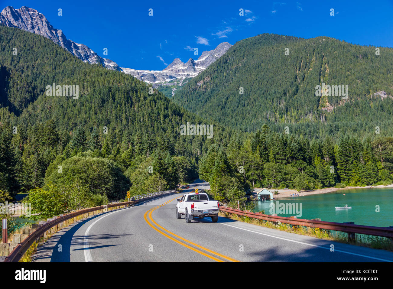 Car on North Cascades Highway Route 20 in North Cascades National Park ...