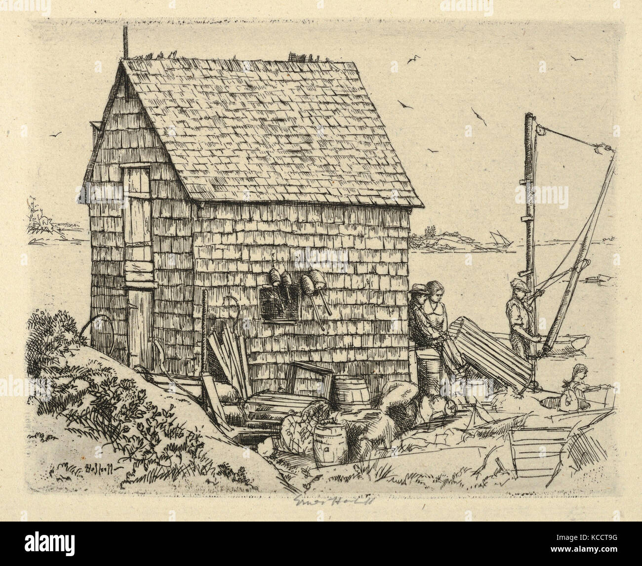 Drawings and Prints, Print, Fish House Idyll, Artist, Ernest Haskell ...