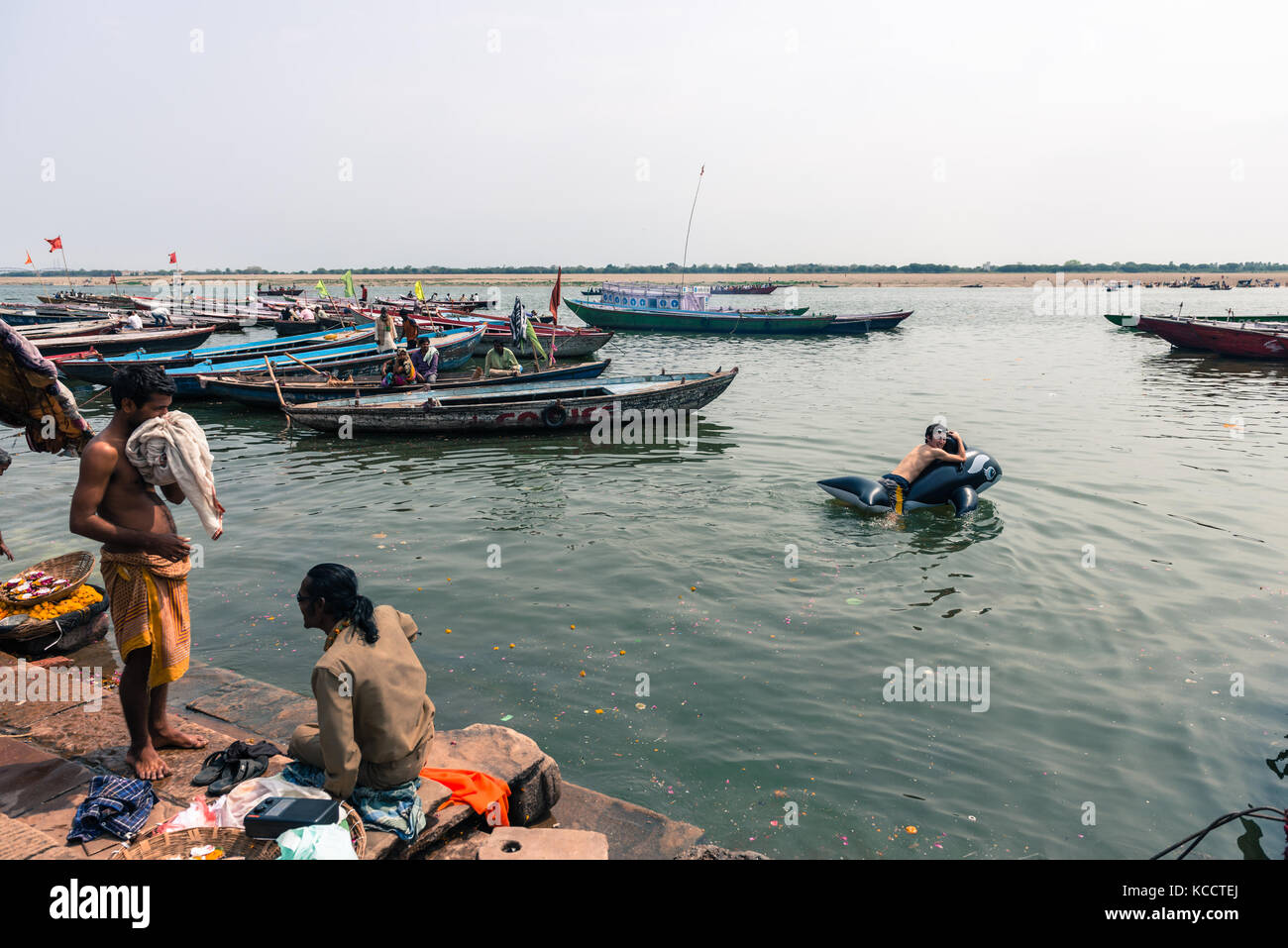VARANASI, INDIA - MARCH 14, 2016: Horizontal picture of Japanese man ...