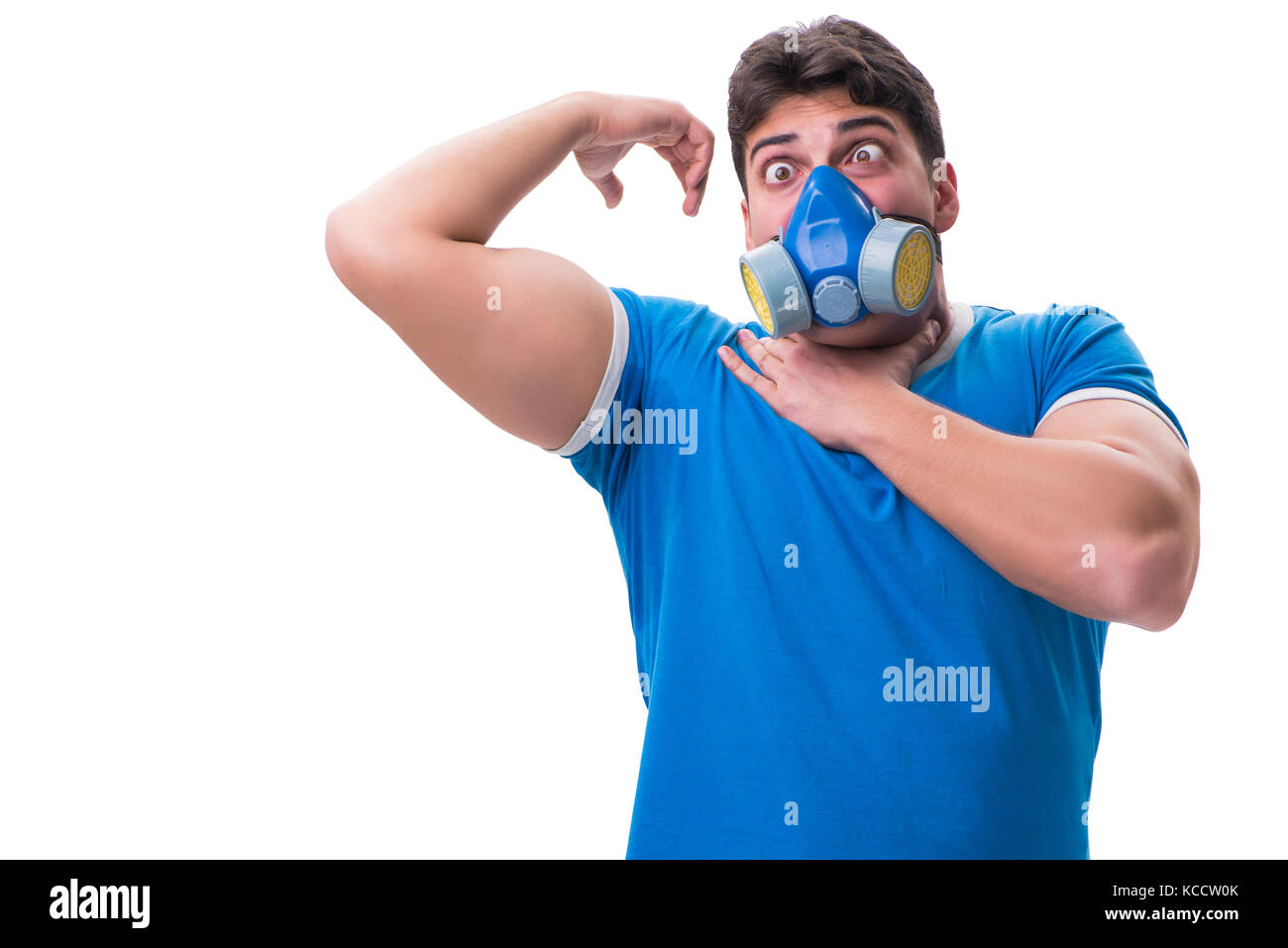 Man sweating excessively smelling bad isolated on white background ...