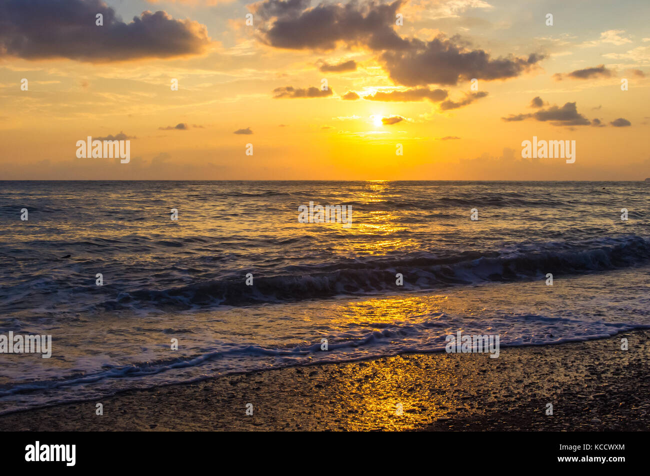 Summer sea sunset, the sun, waves and clouds, beautiful dramatic ...