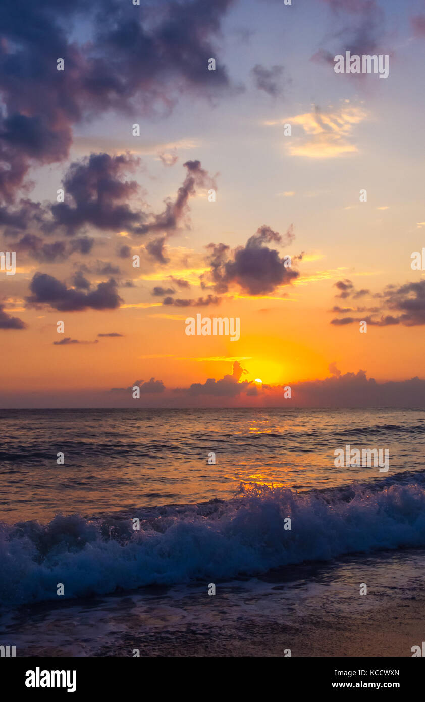 Summer sea sunset, the sun, waves and clouds, beautiful dramatic ...