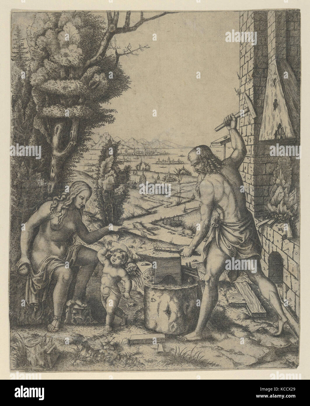 Venus at left holding a golden apple in her right hand and an arrow in ...