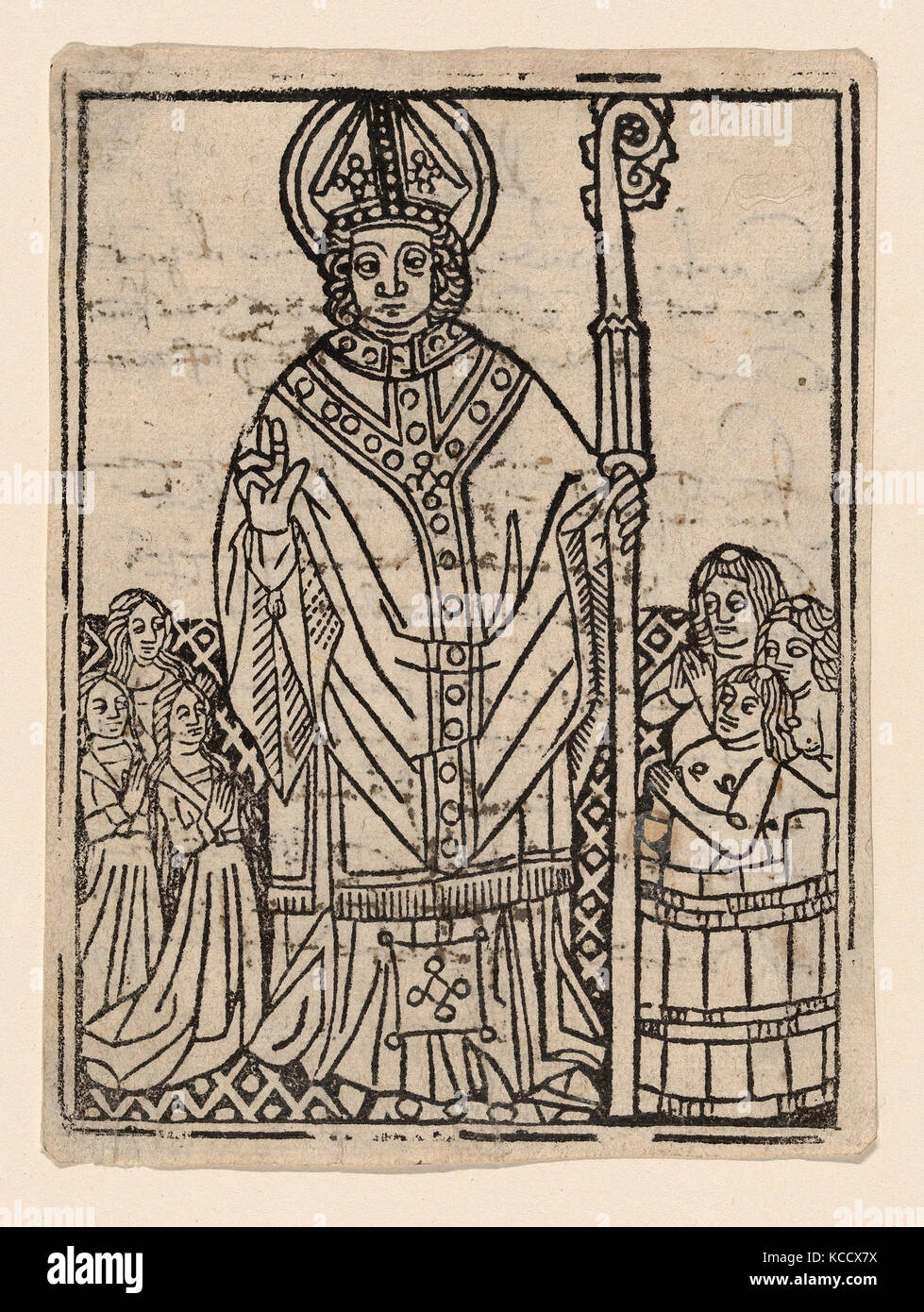 Drawings and Prints, Print, Saint Nicholas of Myra flanked by praying ...