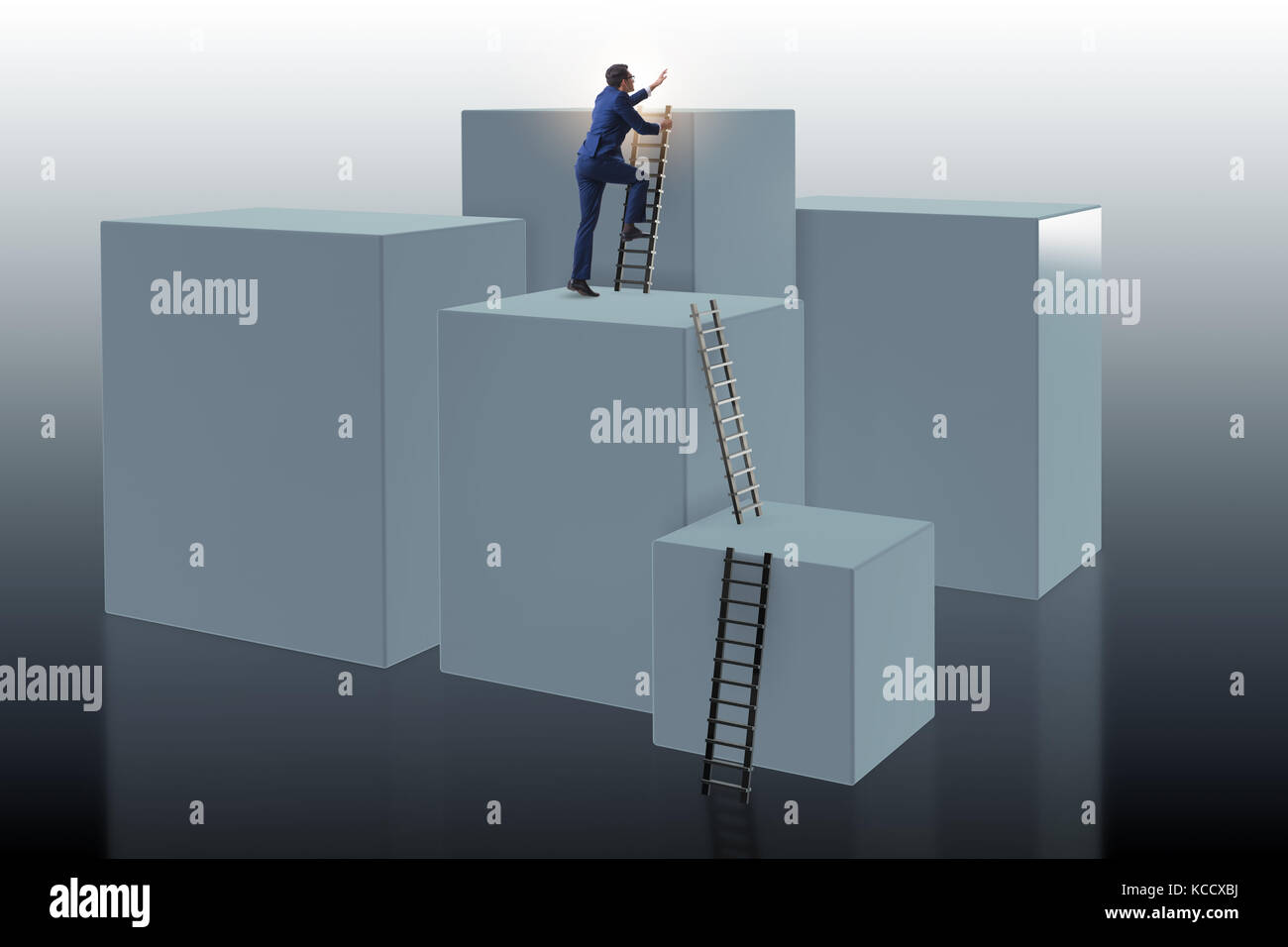 Businessman climbing blocks in career ladder business concept Stock ...