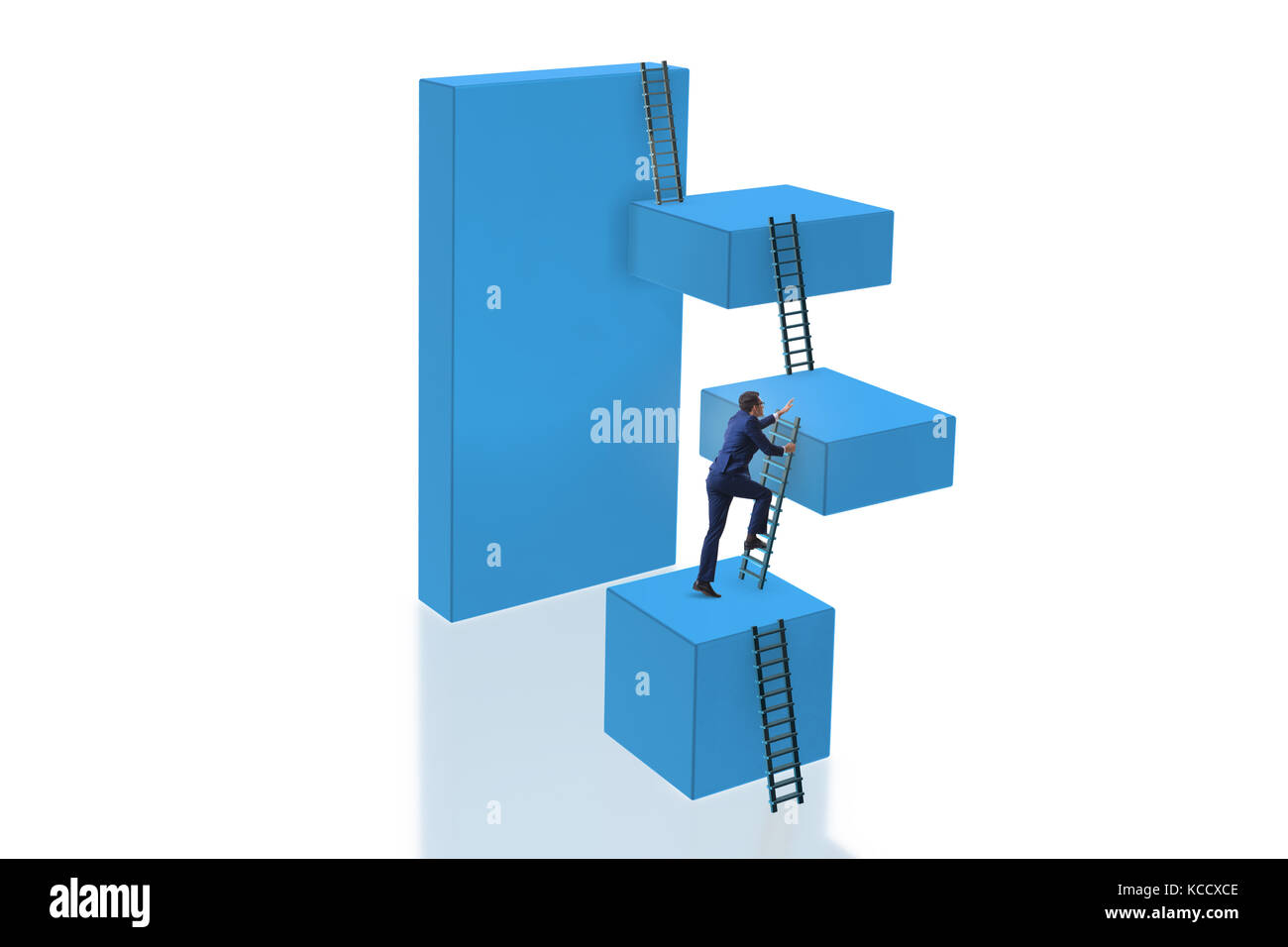 Businessman on top of block isolated on white Stock Photo - Alamy