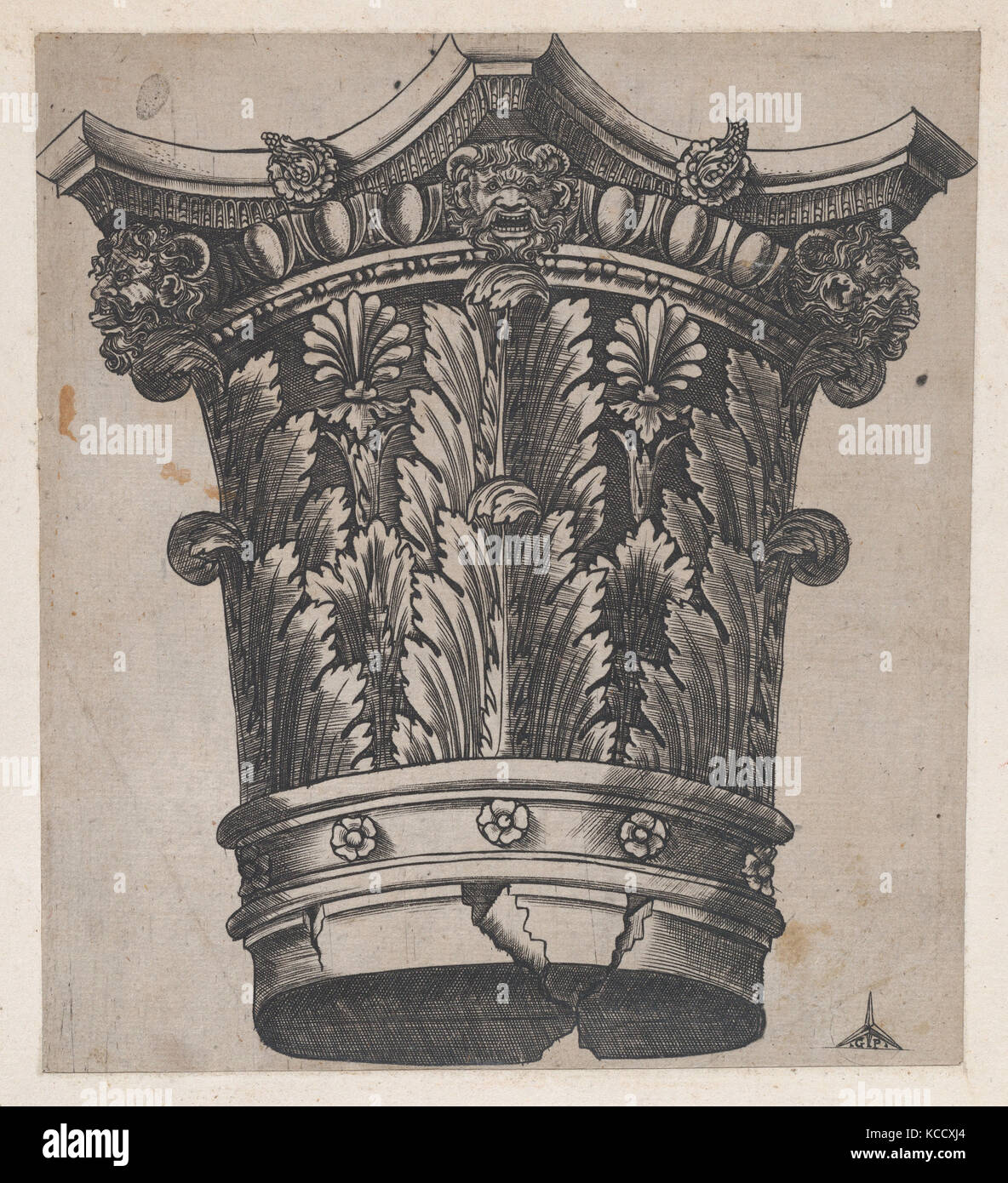 Speculum Romanae Magnificentiae: Capital with heads and masks, Master G ...