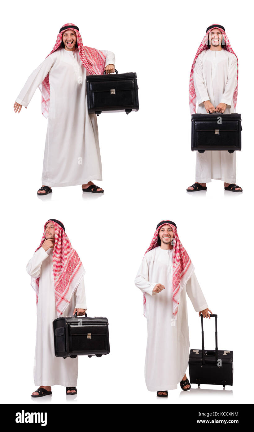 Arab man with luggage on white Stock Photo - Alamy