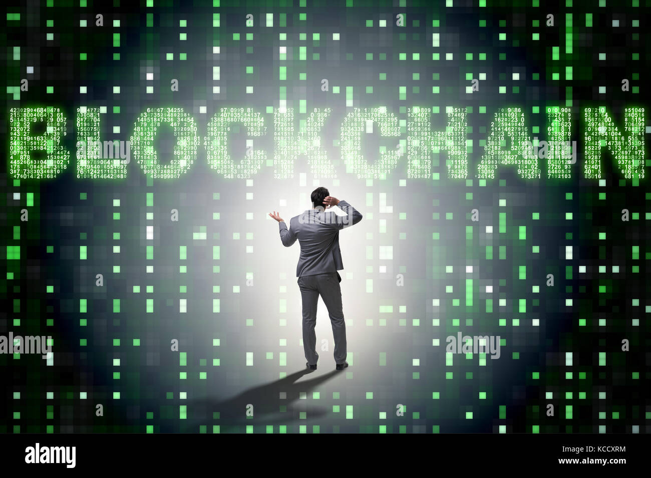 Businessman in blockchain cryptocurrency concept Stock Photo - Alamy