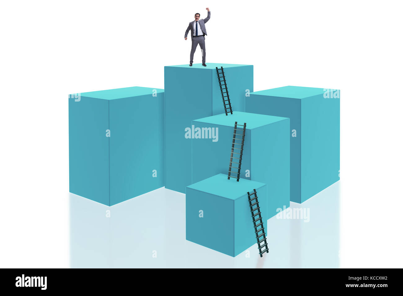 Businessman on top of block isolated on white Stock Photo - Alamy
