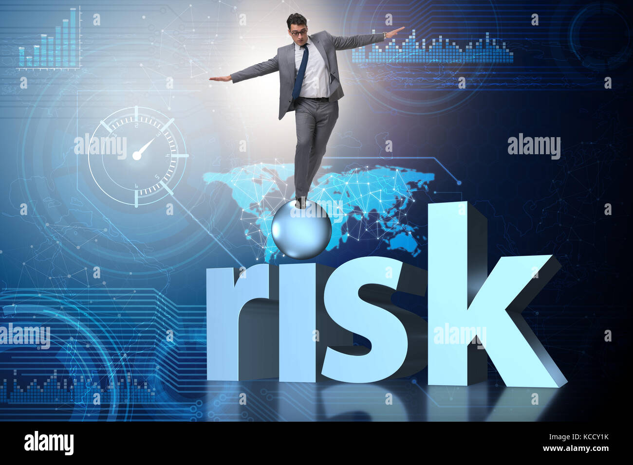 Young businessman in business risk and uncertainty concept Stock Photo ...