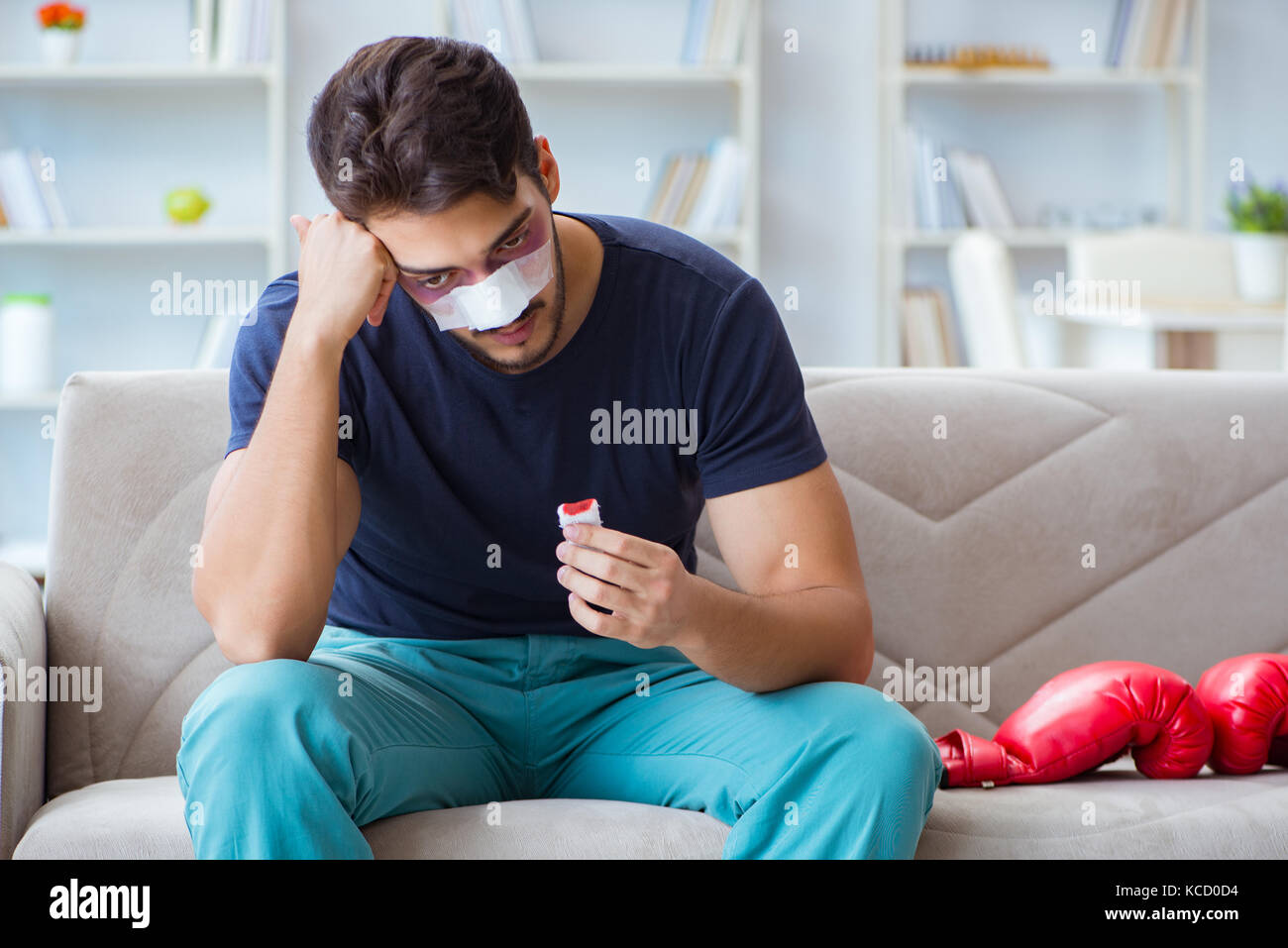 Young man defeated in sports game suffered loss with broken bleeding ...