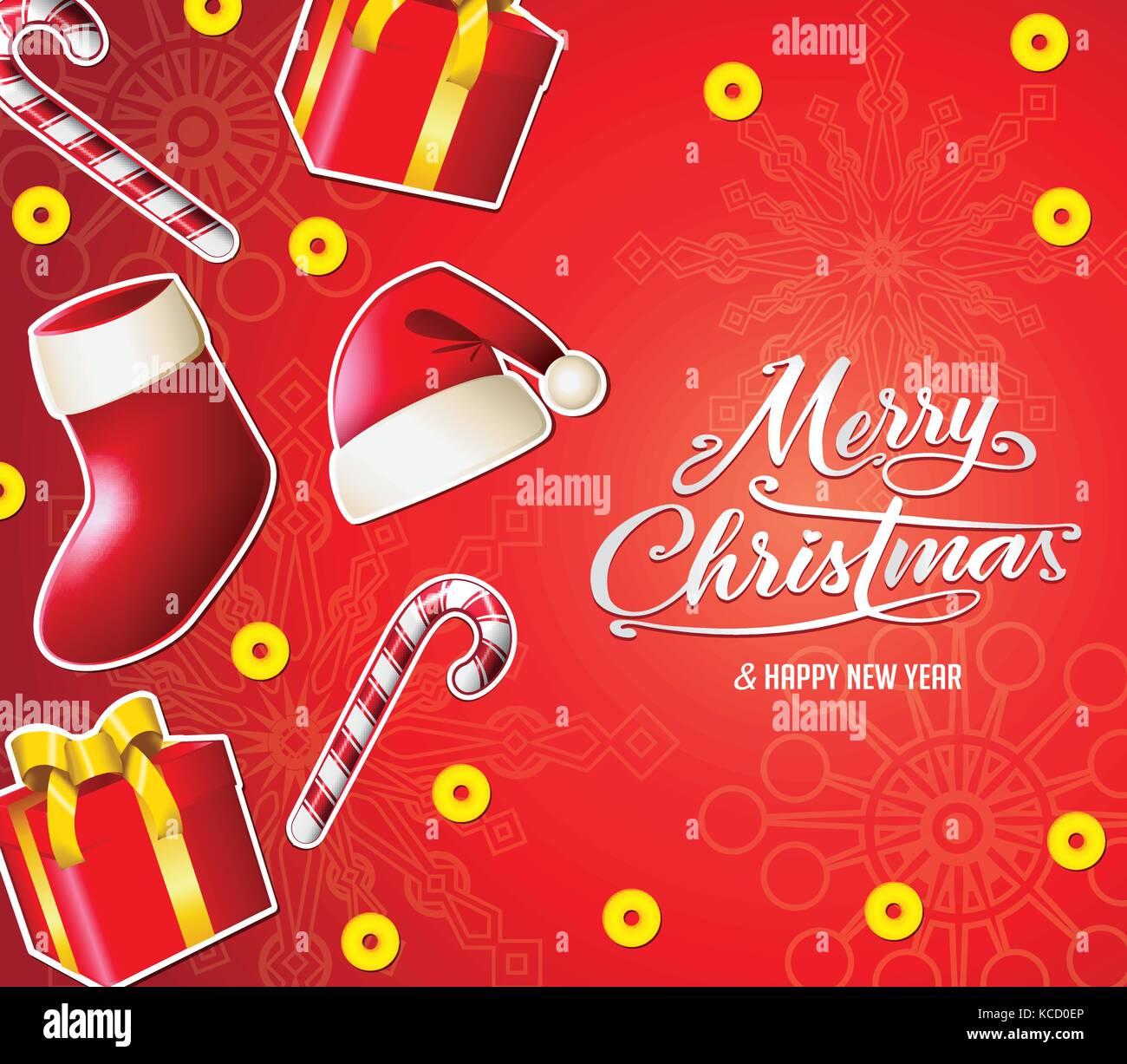 Christmas Vector on Red Background Greeting Card Illustration Stock ...
