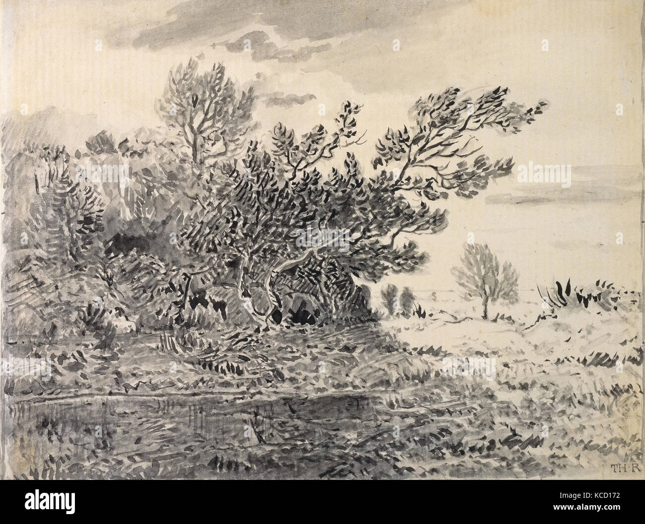 Landscape with a Pond, ca. 1850, Black ink and gray wash on cream laid ...