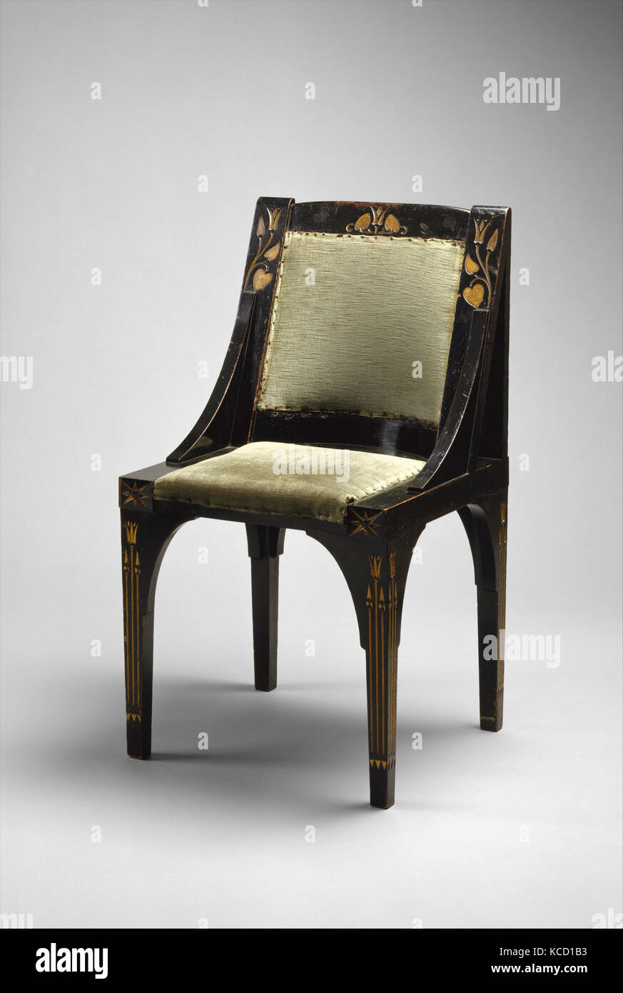 Side chair, Chubb & Sons, ca. 1870, British, Gilt, ebonized and carved ...