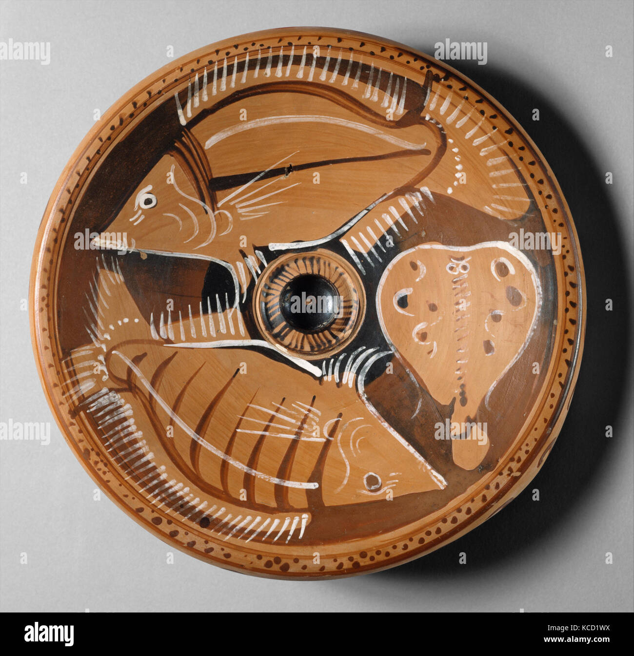 Terracotta fish-plate, Late Classical, ca. 375–360 B.C., Greek, South ...