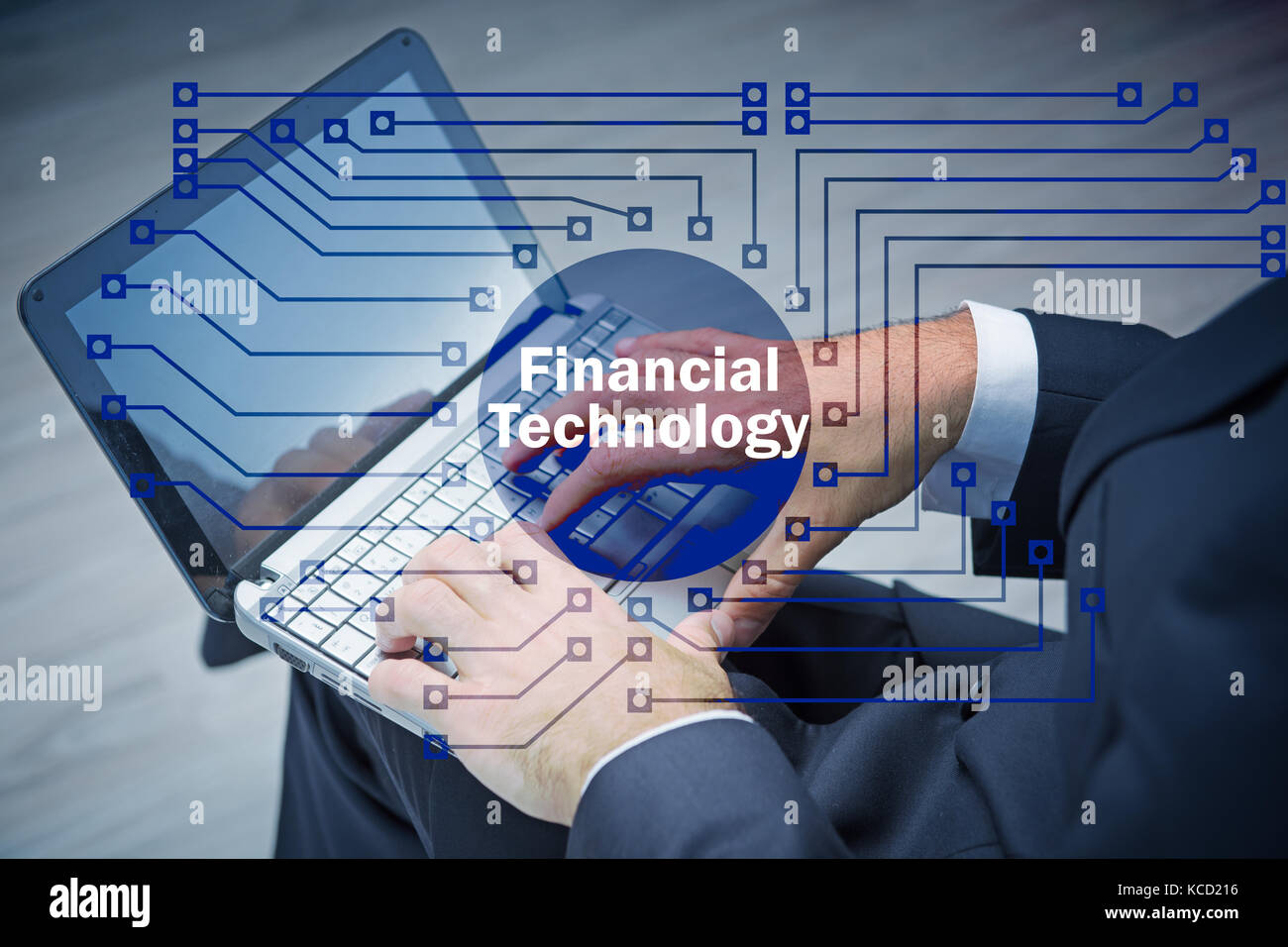 Hands working on laptop in financial technology fintech concept Stock ...