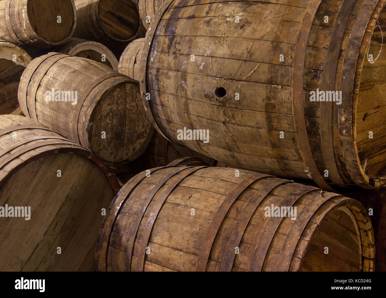 several wooden barrels closeup Stock Photo - Alamy