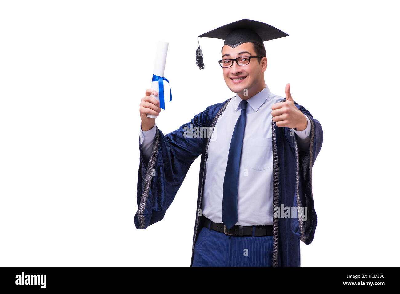 Young man student graduating isolated on white Stock Photo - Alamy