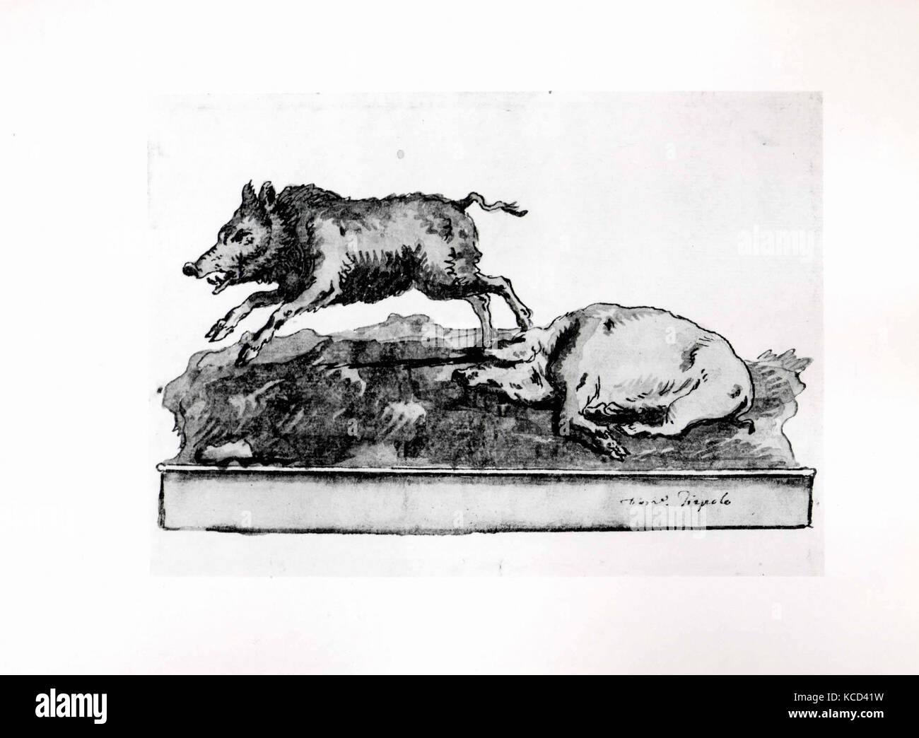 A Boar, Galloping to the Left, and a Sleeping Sow (on the Base ...