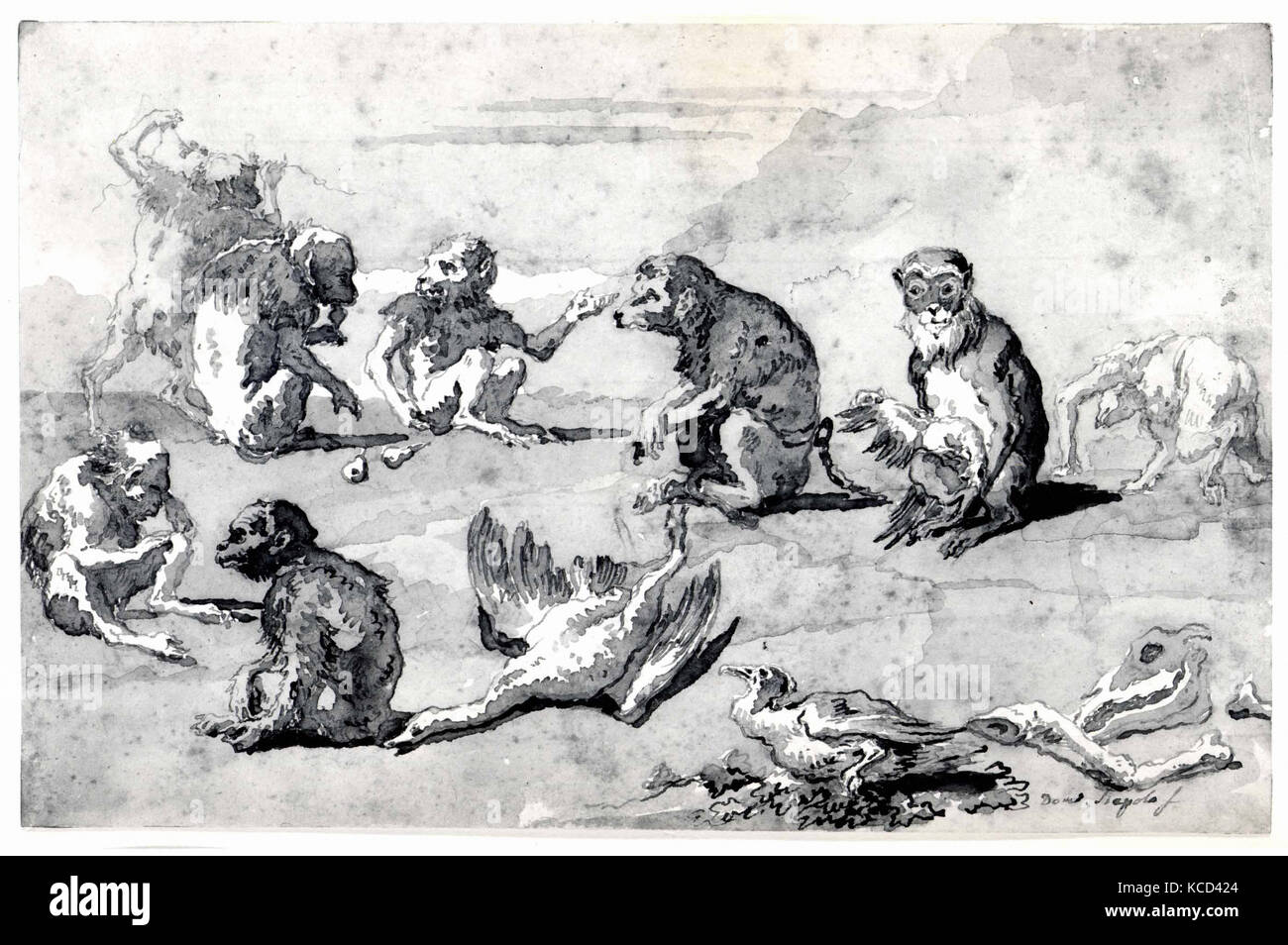 Eight Monkeys, a Dead Goose, and a Cormorant, Giovanni Domenico Tiepolo ...