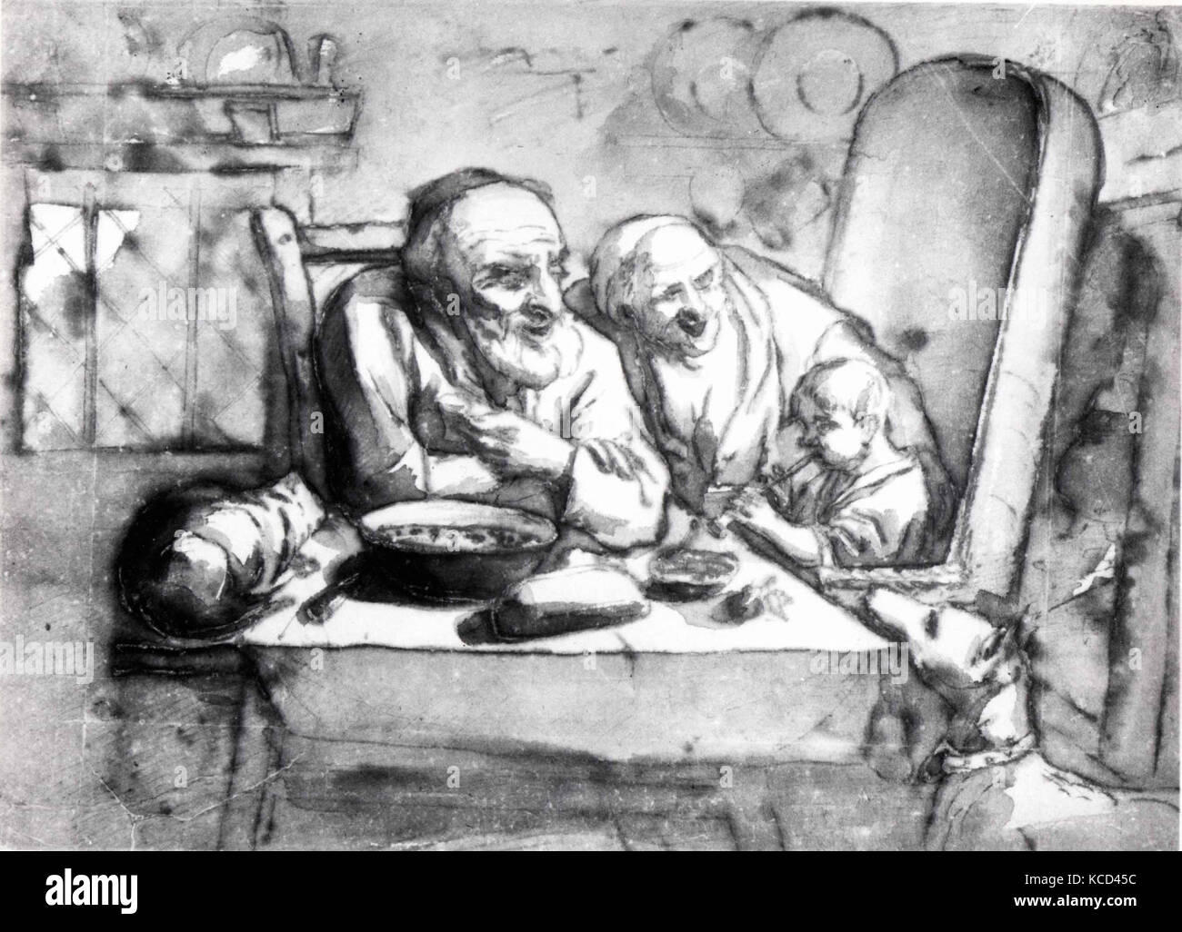 Old Couple with a Child Playing a Pipe, Follower of Jacob Jordaens ...