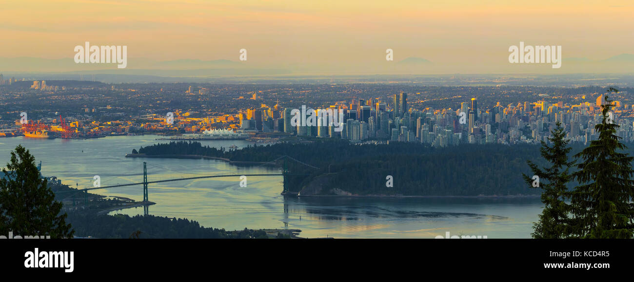 Sunrise over Vancouver British Columbia Canada city skyline Stanley ...