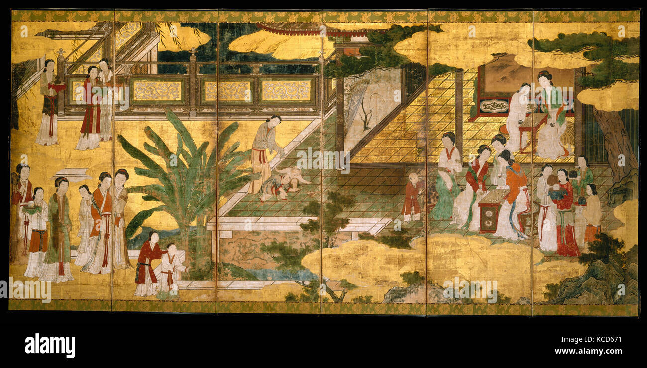 Chinese Court Ladies and Children, In the Style of Kano Eitoku, 17th ...