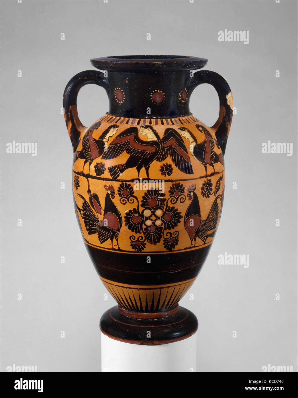Terracotta neck-amphora (jar), Archaic, ca. 540 B.C., Greek, Chalcidian ...