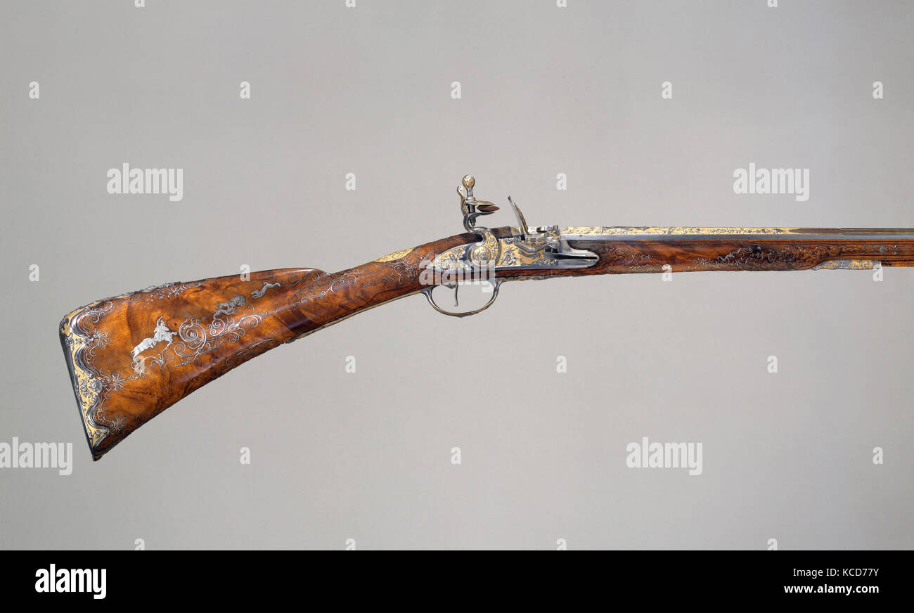 Flintlock Gun, dated 1735, Saint-Etienne, French, Saint-Etienne, Steel ...