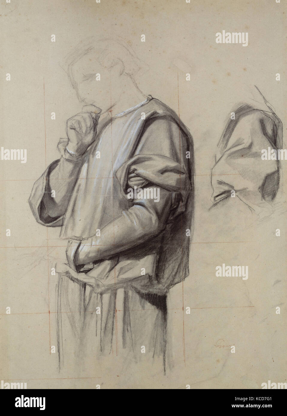 Standing Man, 1830–77, Black chalk, stumped; heightened with white ...