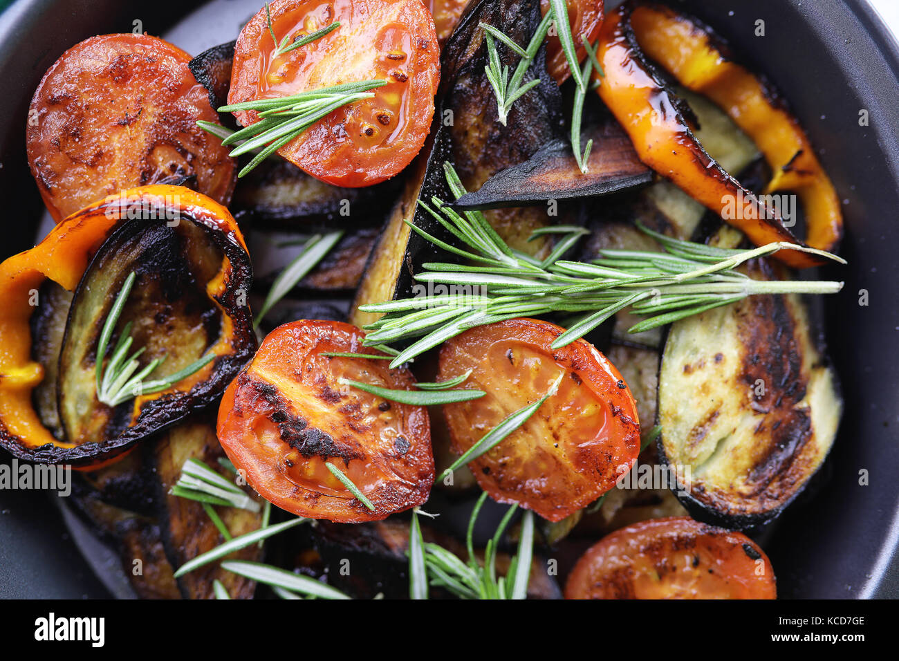 Vegetables grilled pan fried eggplant and tomatoes Stock Photo - Alamy