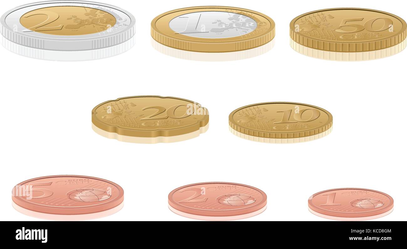 Euro coins set isolated on a white background. Vector illustration ...